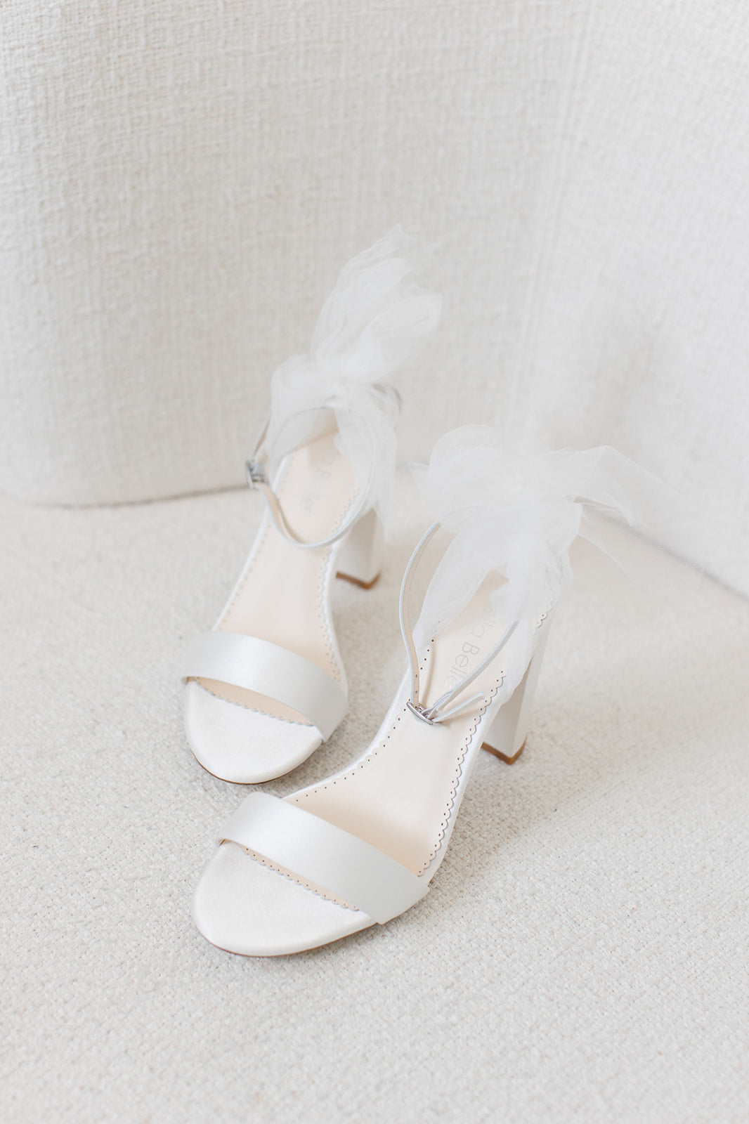 Bella Belle - Reina - Ivory Open Toe Tulle Bow Block Heel Sandals with ...