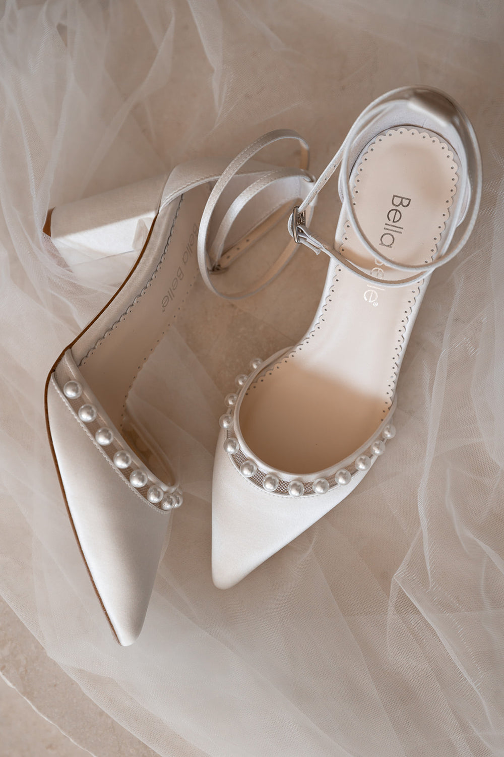 Bella Belle - Emery - Ivory Pearl Double Ankle Strap Bridal Block Heels ...