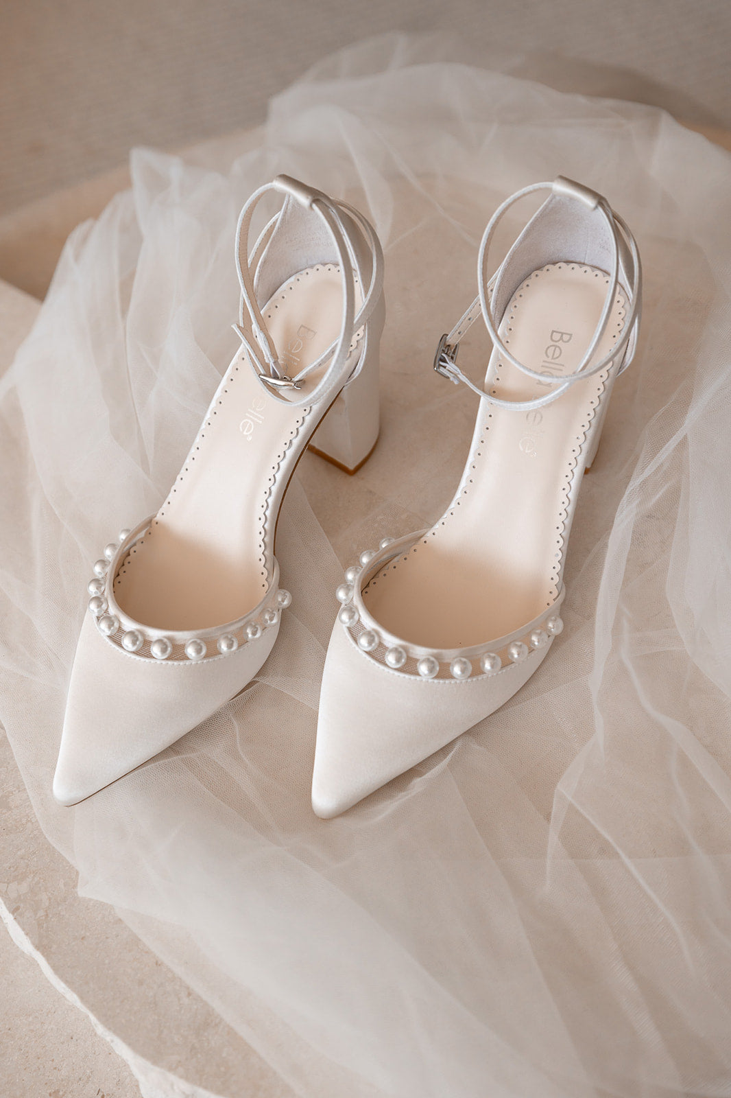 Bella Belle - Emery - Ivory Pearl Double Ankle Strap Bridal Block Heels ...