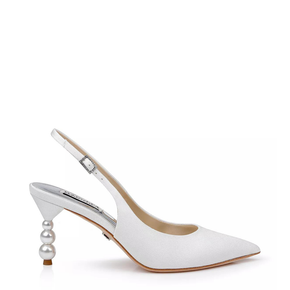 Beatrix - Pearl Heel Stiletto Slingback with Pointed Toe - Soft White ...