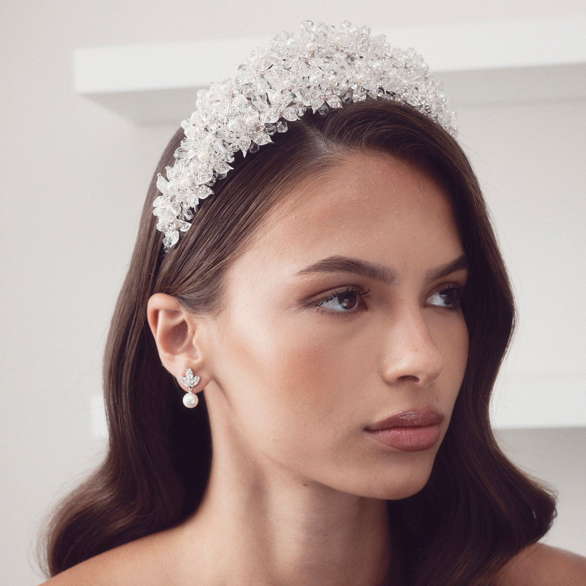 Audrey - Modern Pearl & Crystal Double Bridal Crown – The White Collection