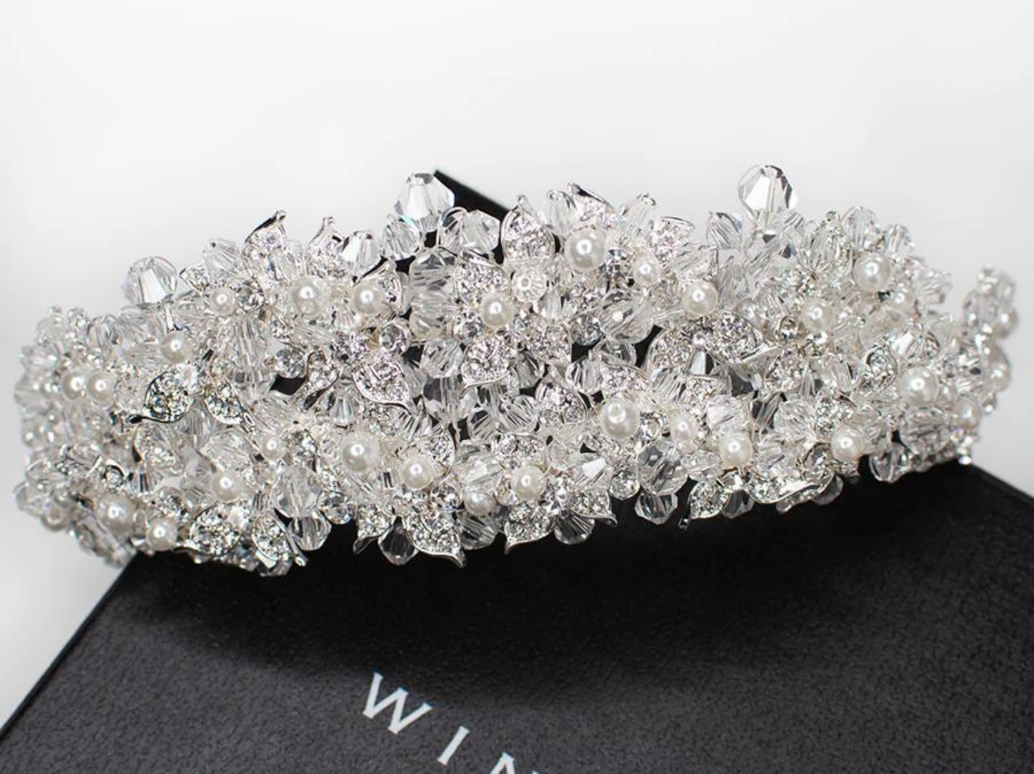 Audrey - Modern Pearl & Crystal Double Bridal Crown | The White Collection