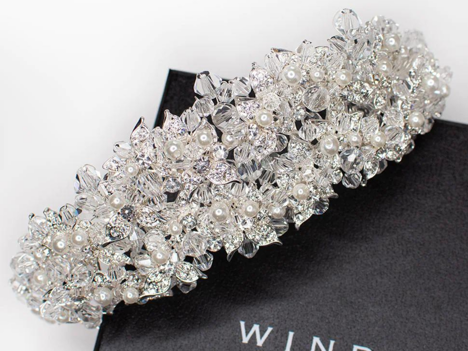 Audrey - Modern Pearl & Crystal Double Bridal Crown | The White Collection