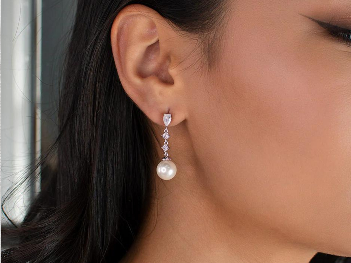 Beatrice - Long Pearl Drop Bridal Earrings | The White Collection