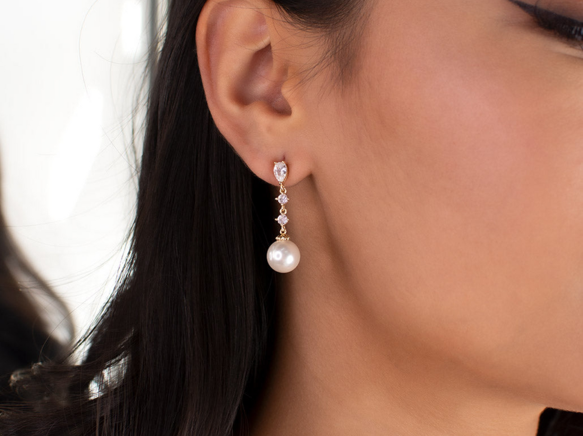 Beatrice - Long Pearl Drop Bridal Earrings | The White Collection