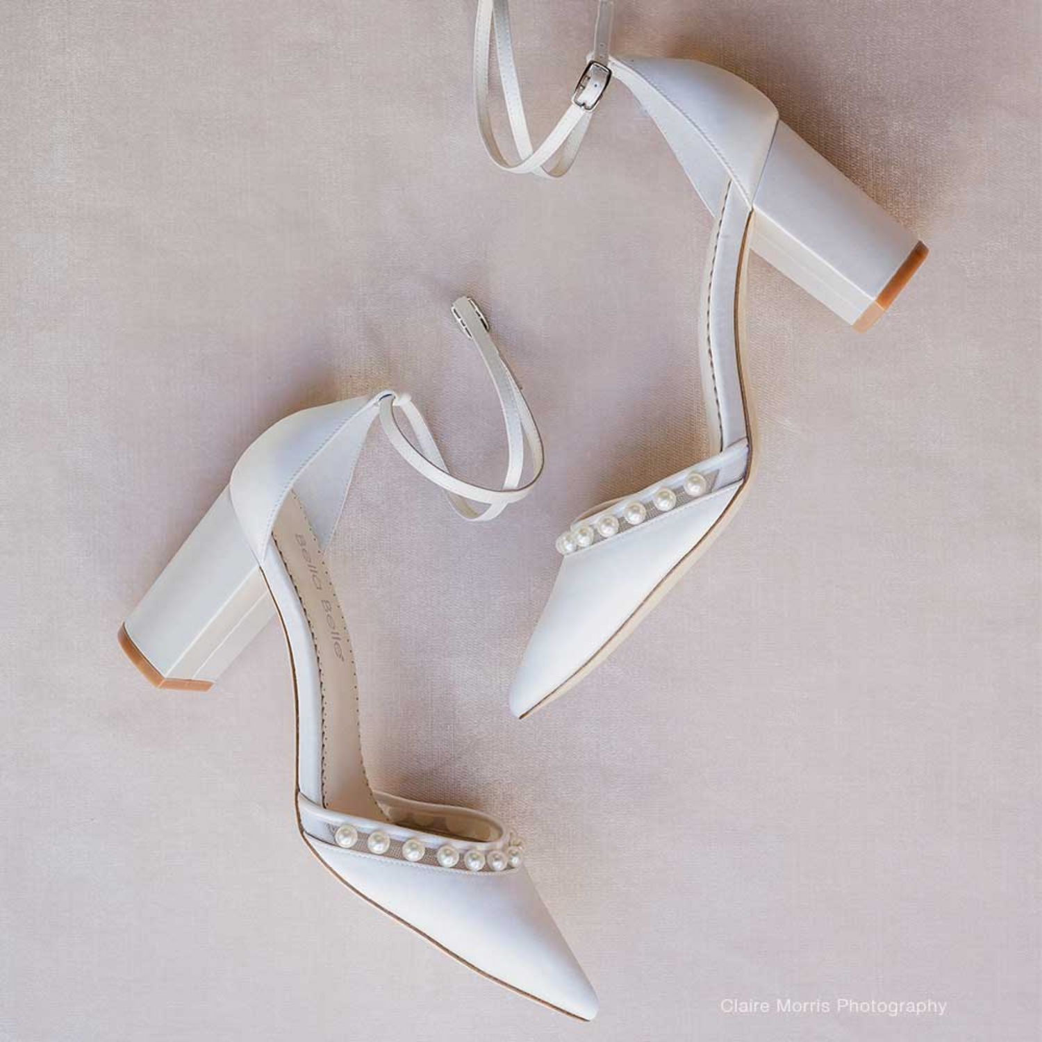 Bella Belle - Emery - Ivory Pearl Double Ankle Strap Bridal Block Heels ...