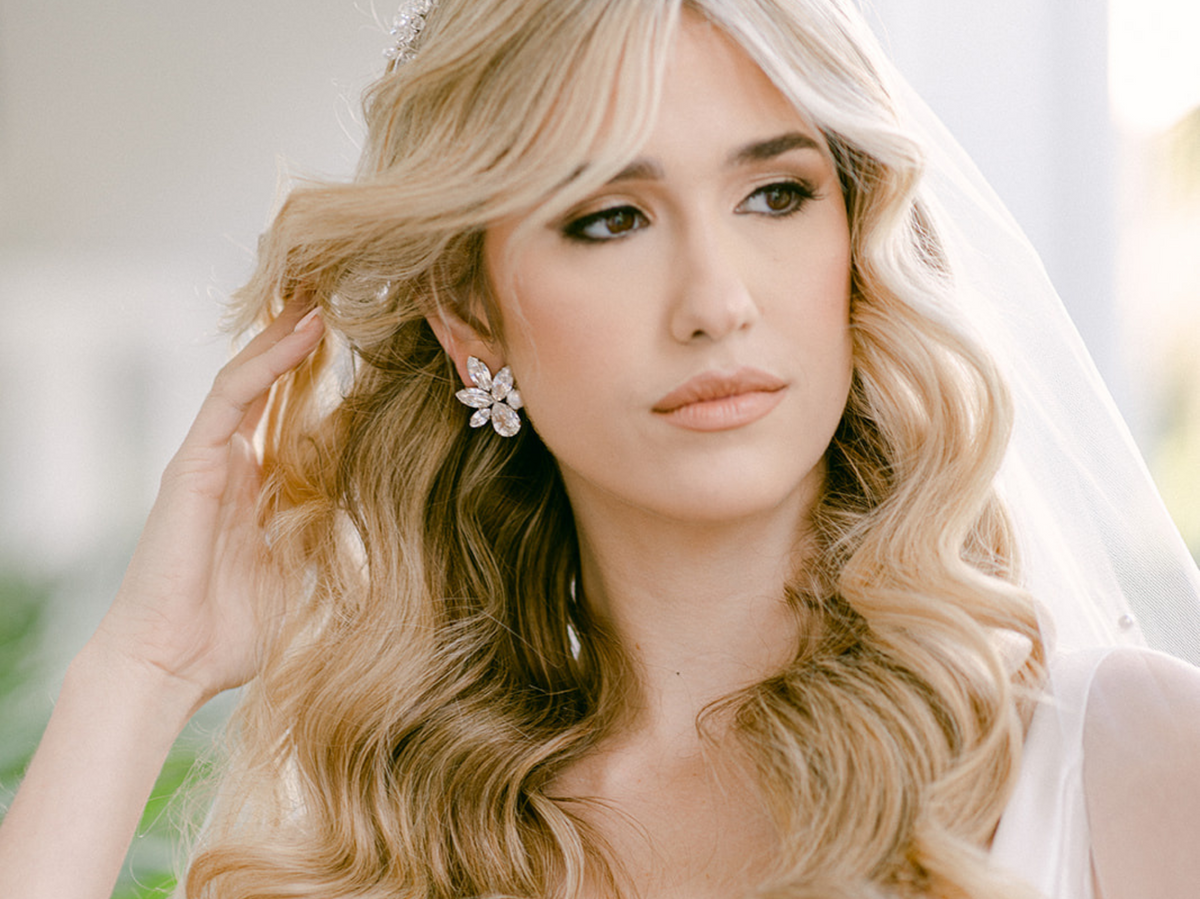 Elina Pearl - Silver & Pearl Statement Swarovski Cluster Bridal Earrin ...