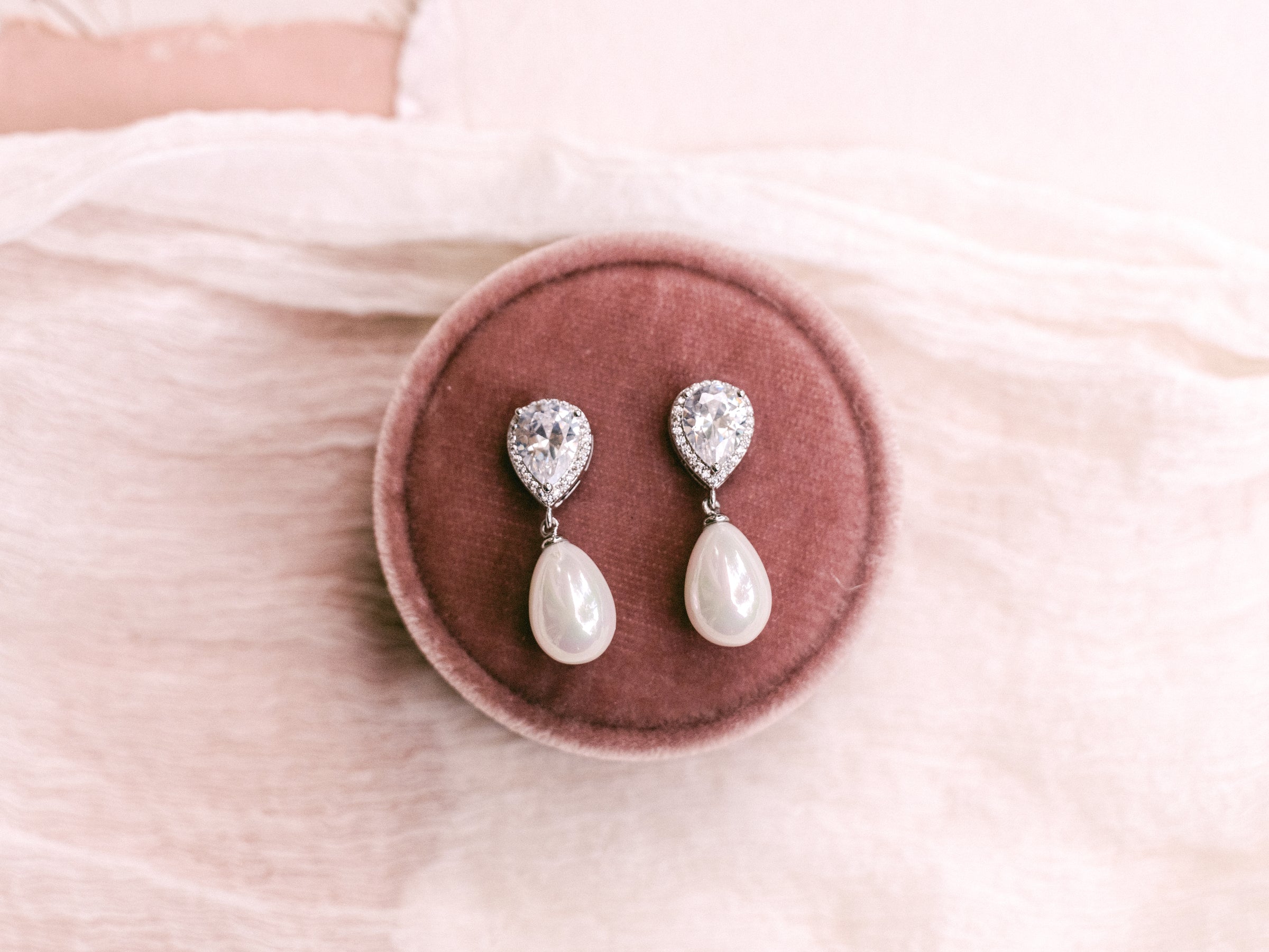 Sara - Classic Bridal Crystal Pearl Earrings | The White Collection