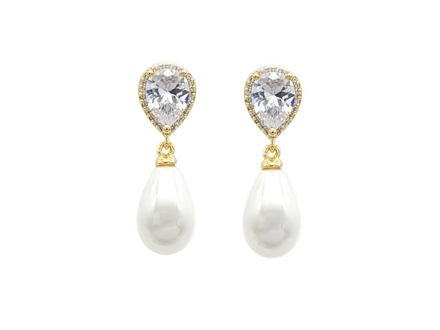 Sara - Classic Bridal Crystal Pearl Earrings | The White Collection